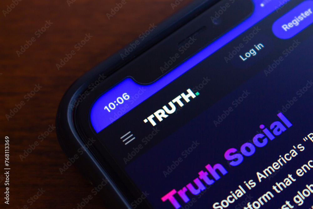 Vancouver, CANADA - Mar 25 2024 : Truth Social app website seen in an ...