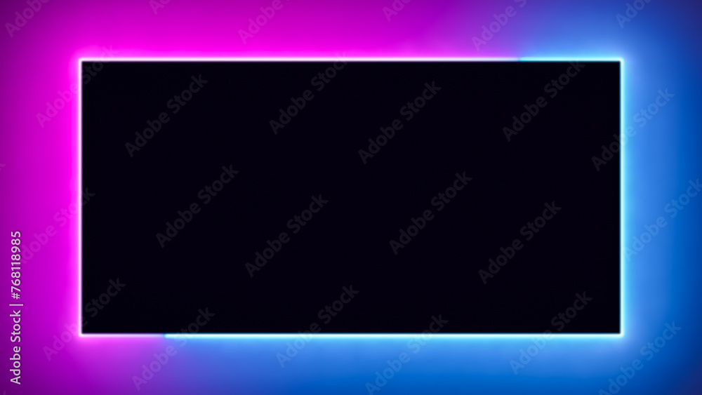 Abstract blue pink neon glowing line frame, animated moving led light ...