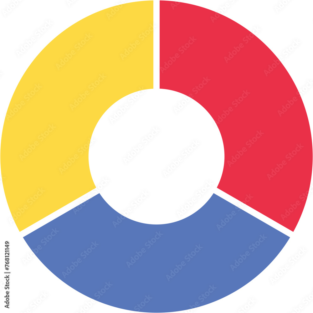 Separate doughnut graph pie charts icon with 3 colourful parts. Morden ...