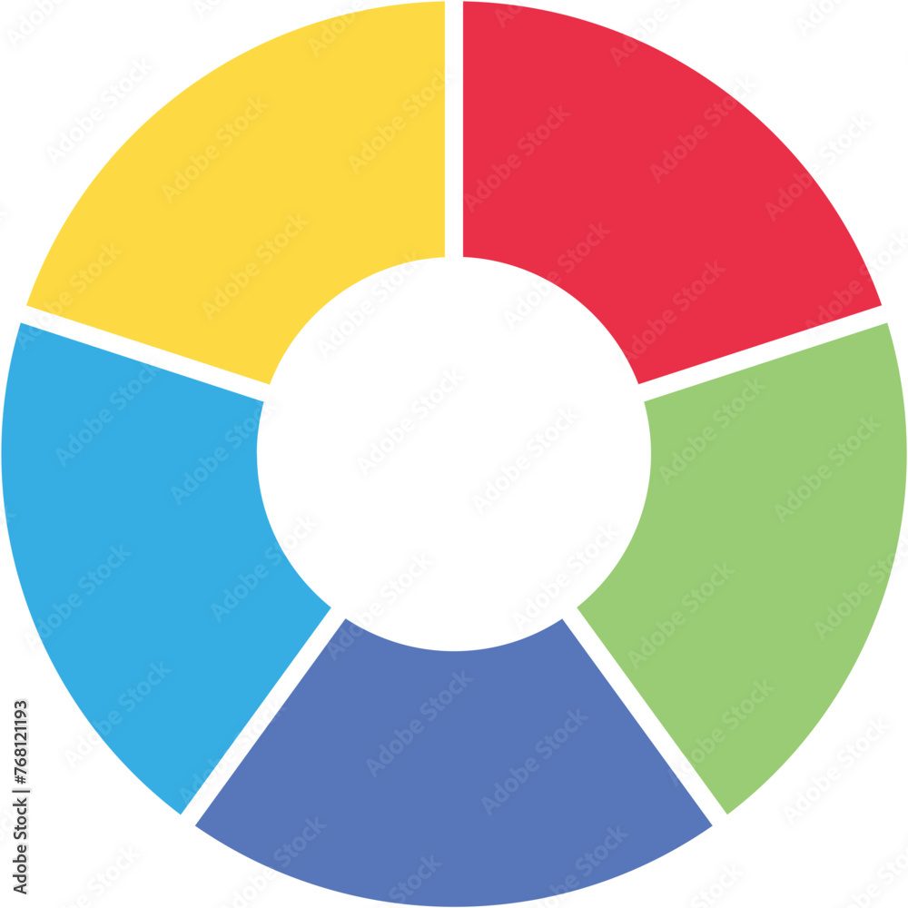 Separate doughnut graph pie charts icon with 5 colourful parts. Morden ...