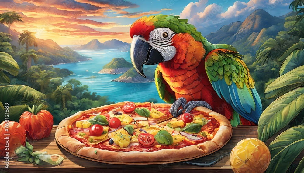 cat eating pizza, parrot eating pizza, animals eating pizza, hawaiian ...