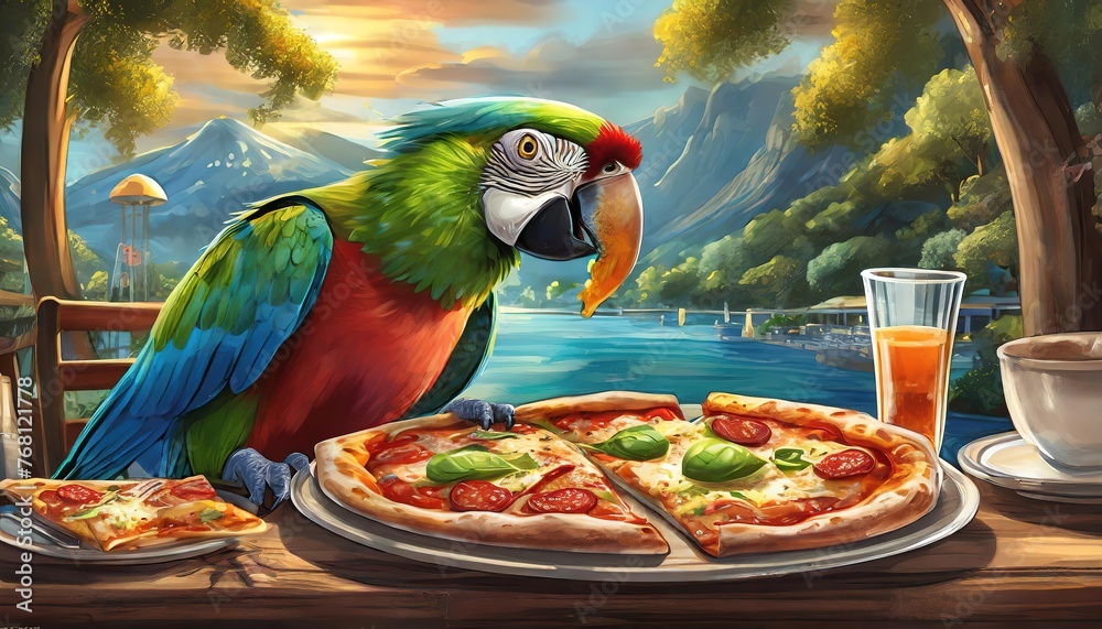cat eating pizza, parrot eating pizza, animals eating pizza, hawaiian ...