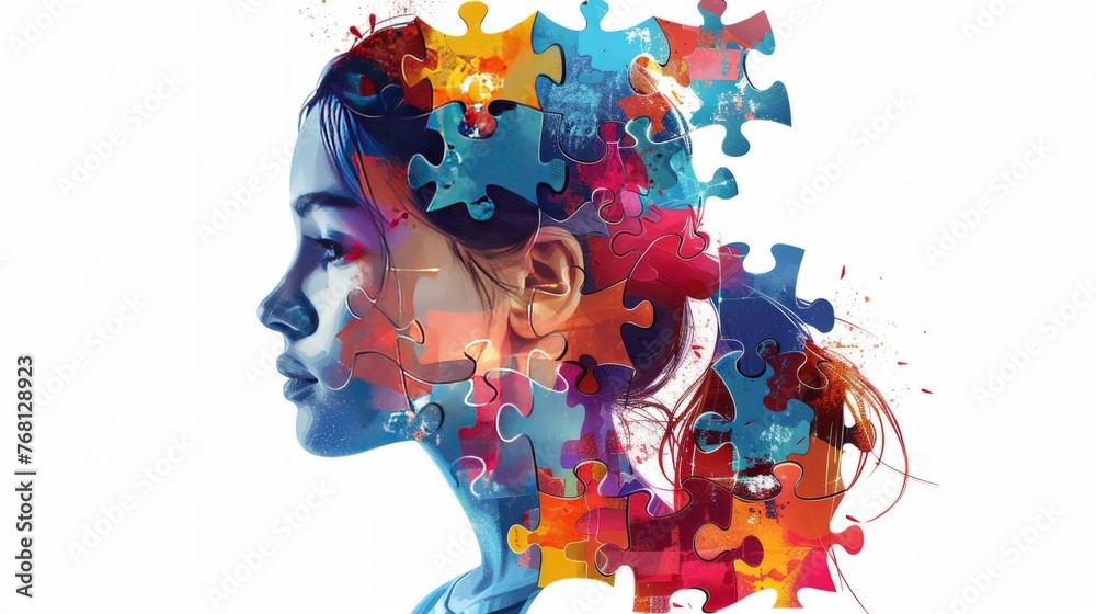 ADHD, attention deficit hyperactivity disorder, autism. Head of a child ...