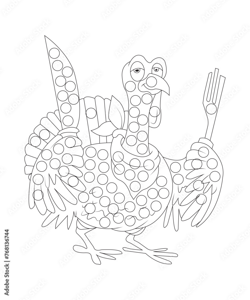 Dot thanksgiving coloring page for kids and adults black and white ...