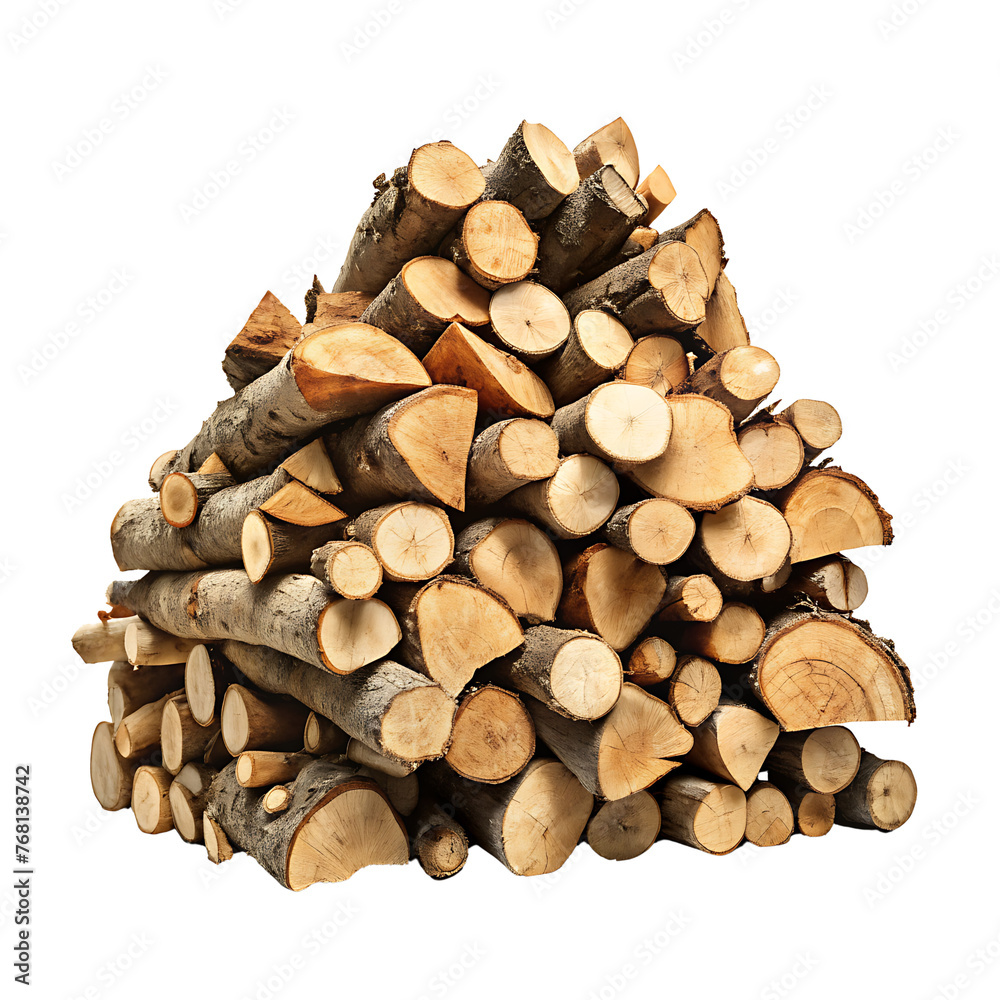 Stack of firewood close-up, isolated on a transparent background. Stock ...