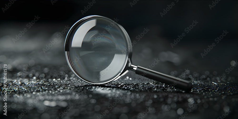 Magnifying glass used in forensic investigation to search for clues in ...