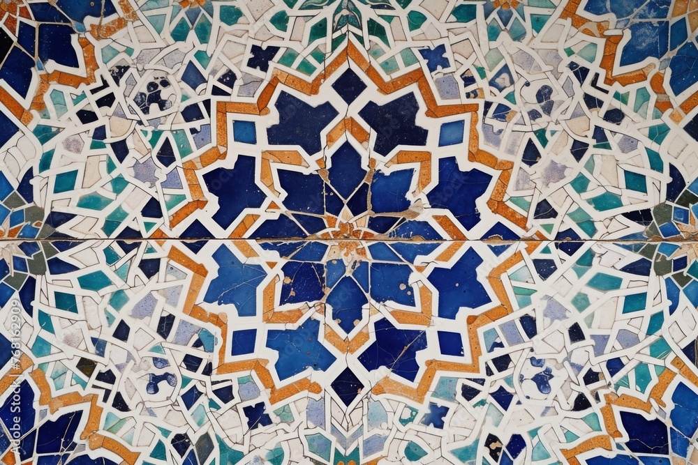 A detailed photograph showcasing the intricate blue and orange designs ...