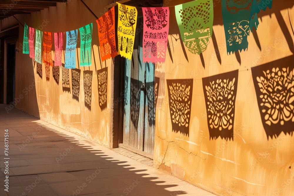 Vibrant papel picado banners dance in the wind, casting colorful ...