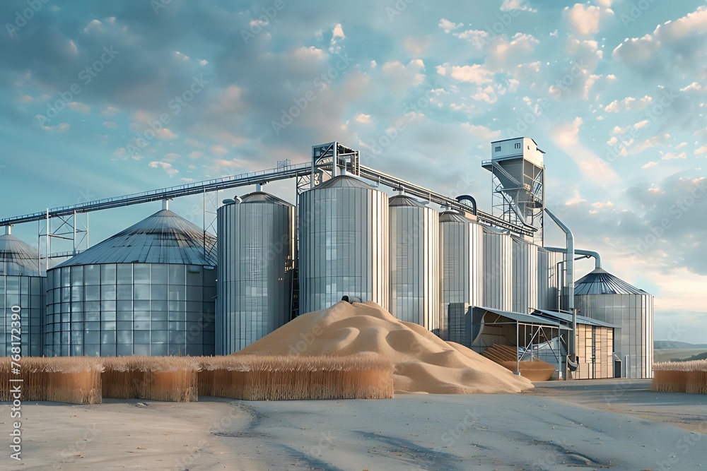 Agriculture silos background. Modern warehouse silos for storing grain ...