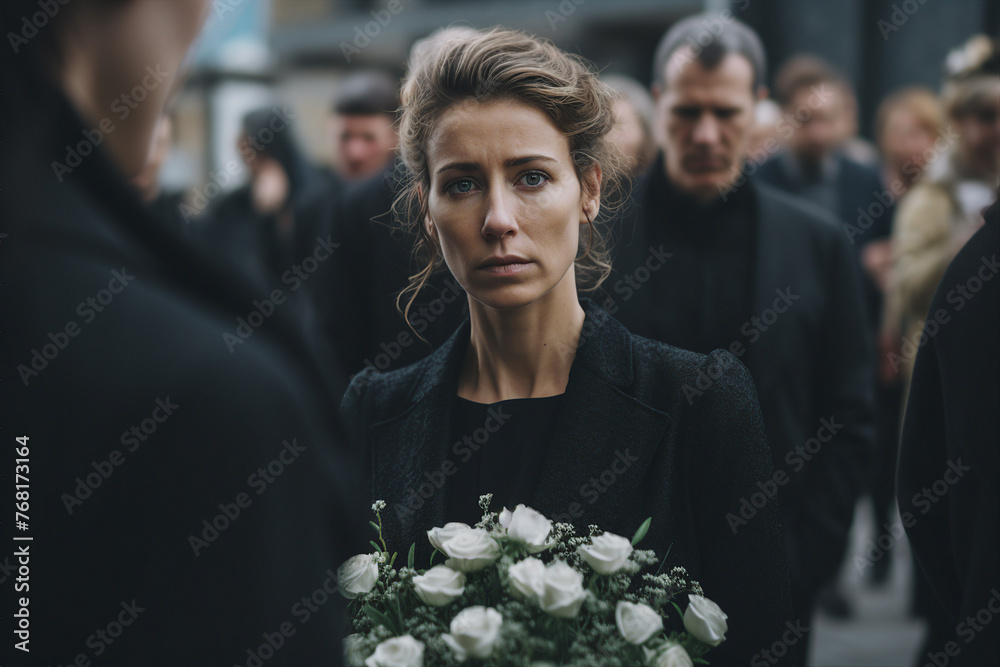 Generative ai image funeral scenes sad woman after loss of loved one ...