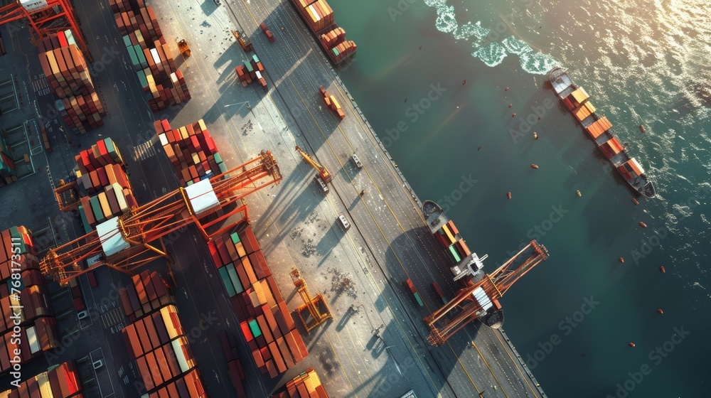 Container ship arriving in port, container ship loading at deep sea ...