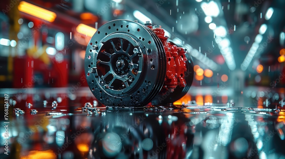 Cinematic photography of a car's brake master cylinder, its piston and ...