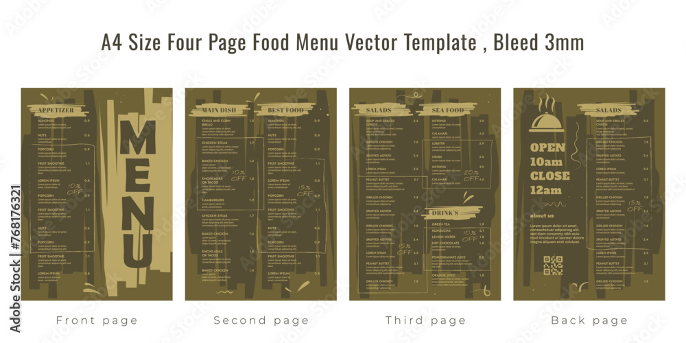 Vektorová grafika „Restaurant cafe menu, template design, A4 size four ...