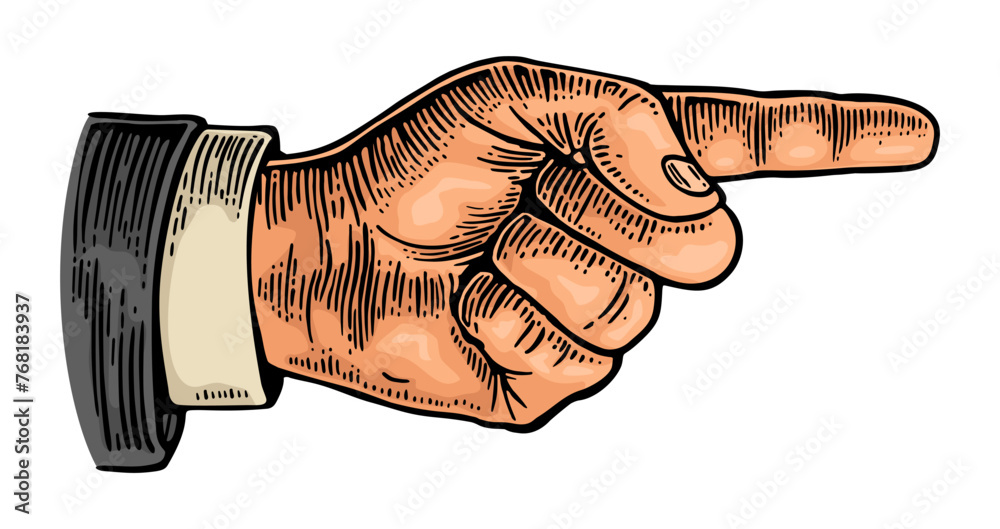 Pointing finger. Hand sign. Vector color vintage engraving Stock Vector ...