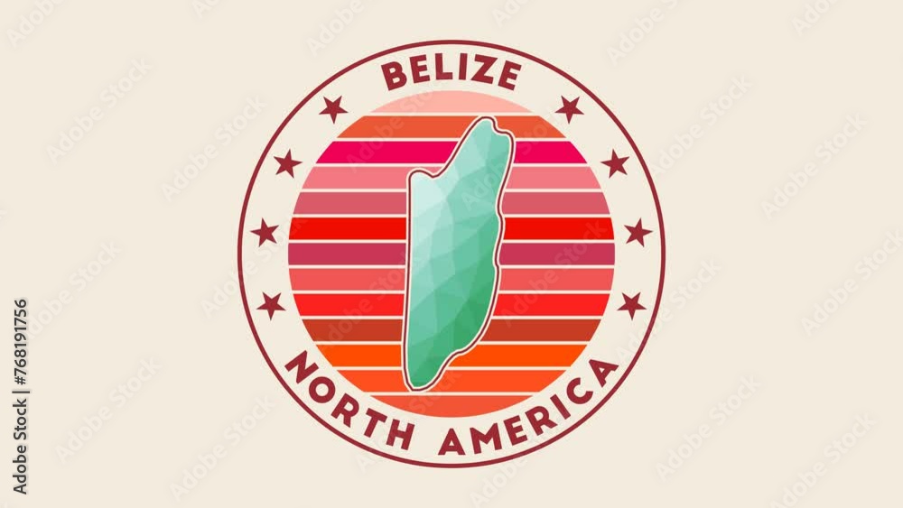 Belize intro video. Badge with the circular name and map of the country ...