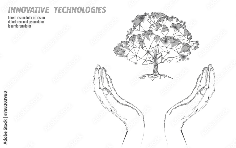 Hands holding plant tree ecological abstract concept. 3D render ...