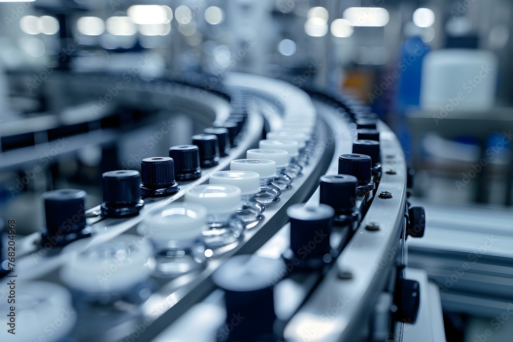 Pharmaceutical vial production line in a factory showcasing the ...