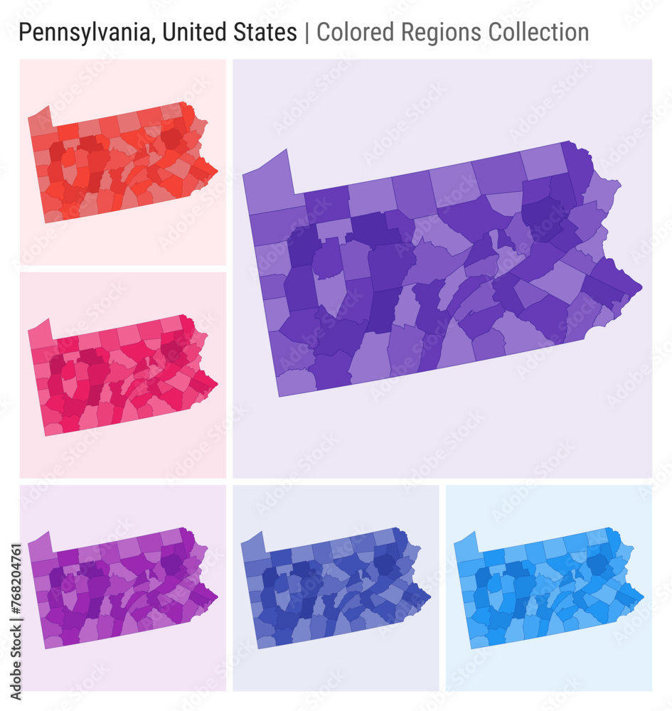 Pennsylvania, United States. Map collection. State shape. Colored ...