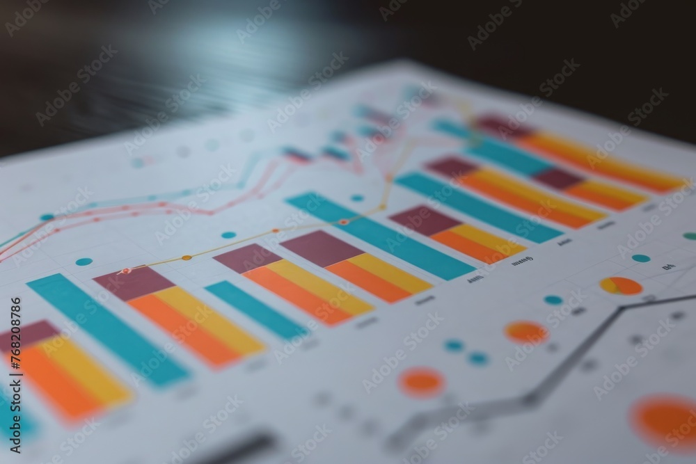 A detailed view of a paper displaying a bar chart, illustrating data ...