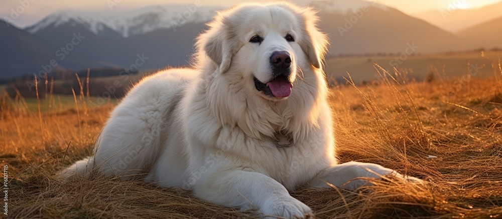 A Great Pyrenees dog, known for its majestic appearance and exceptional ...