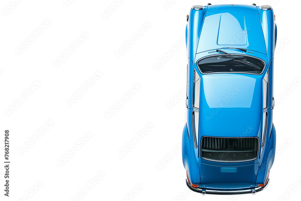 A modern blue sports car, top view, isolated on a transparent ...