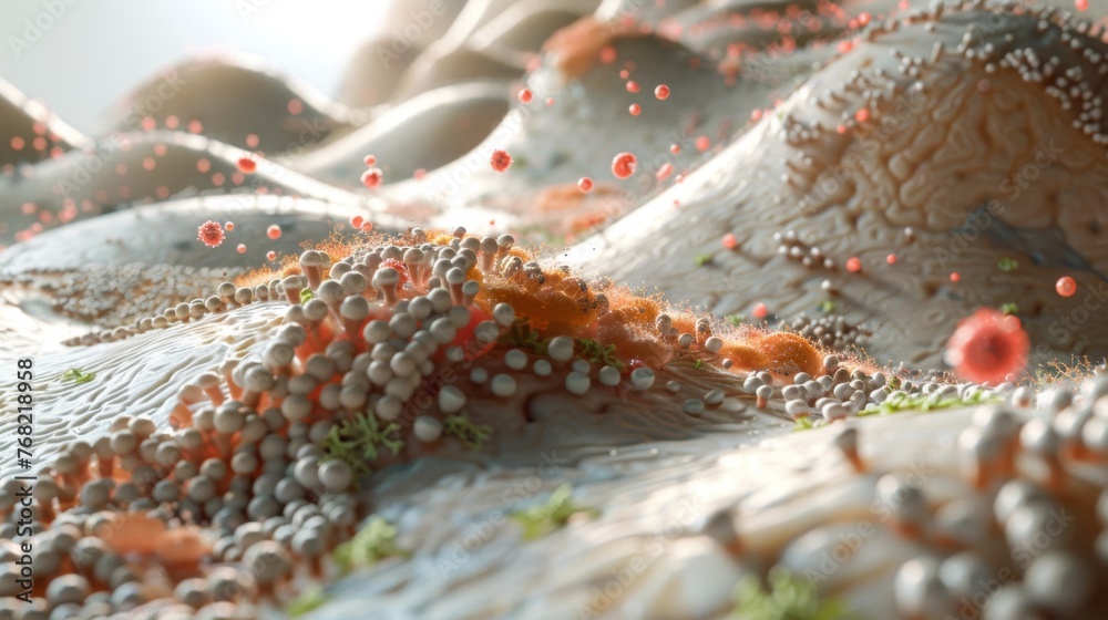 Hyperrealistic depiction of a skin cross-section with detailed textures ...