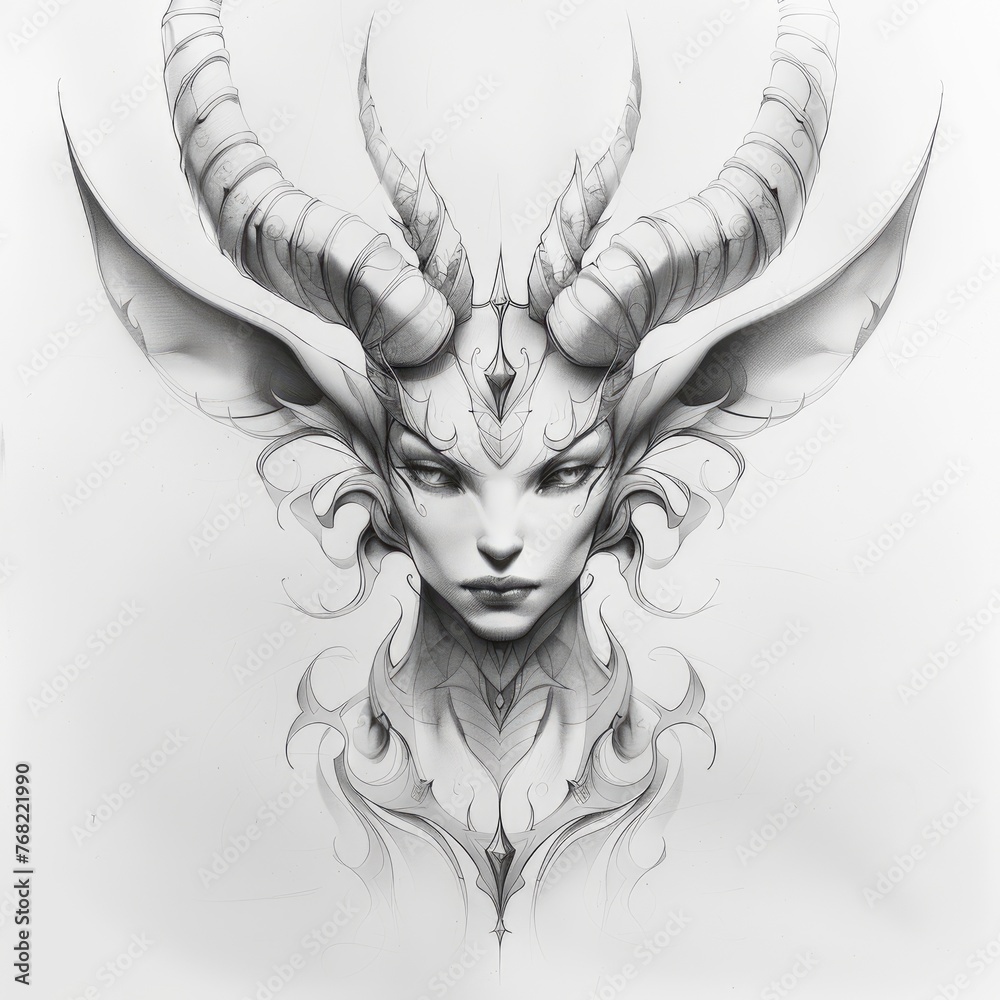 Tattoo Ink Impression: A sketch for a tattoo design. A detailed art ...