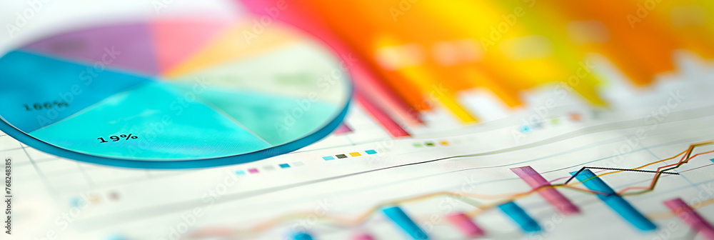 Vibrant pie chart and data graphs for financial analysis and reporting ...
