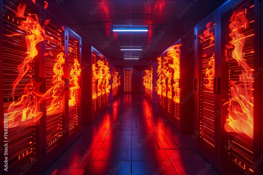 Modern futuristic data center storage supercomputer room, server ...