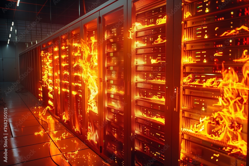 Modern futuristic data center storage supercomputer room, server ...