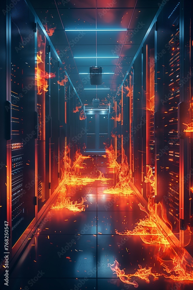 Modern futuristic data center storage supercomputer room, server ...