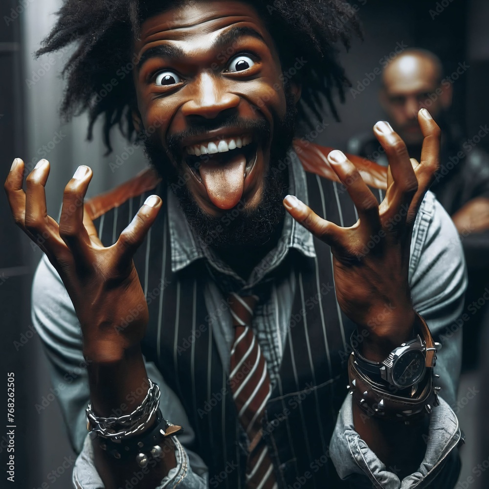 Businessman is going crazy in close-up. Going insane. Mental illness or ...