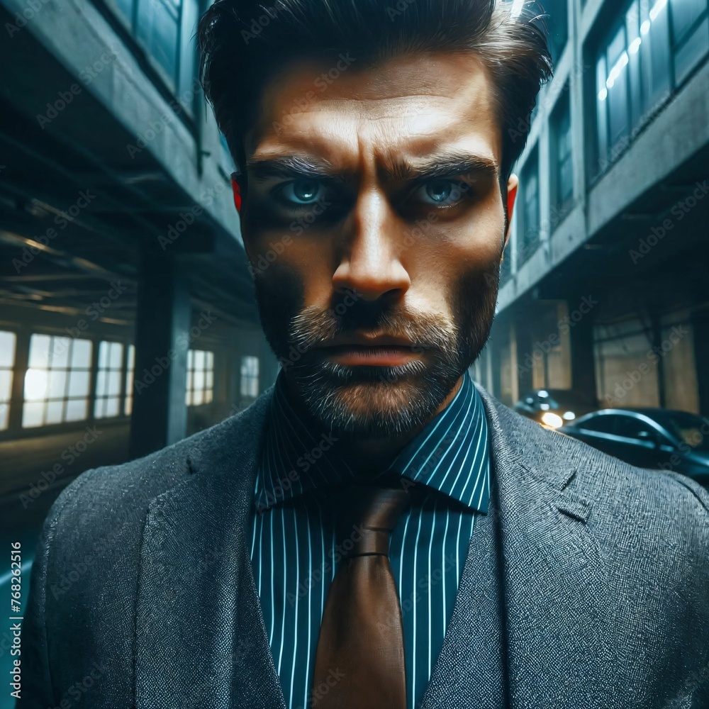 Businessman is going crazy in close-up. Going insane. Mental illness or ...