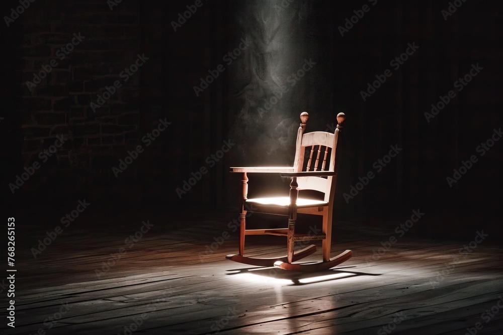 Illustration of an electric chair in an abandoned room, engulfed in ...