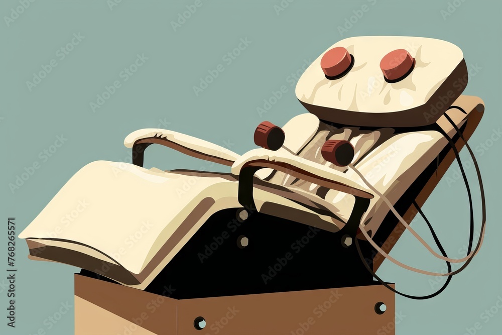 Illustration of an electric chair in an abandoned room, engulfed in ...