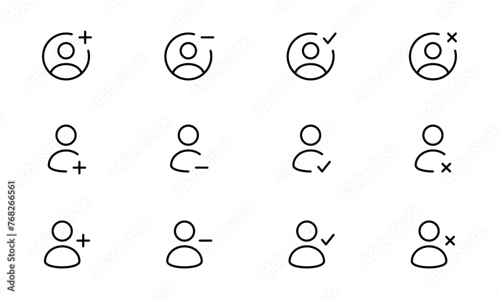 Add and remove user icons. Person icons with plus and minus symbols ...