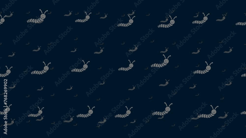 Caterpillar symbols float horizontally from left to right. Parallax fly ...