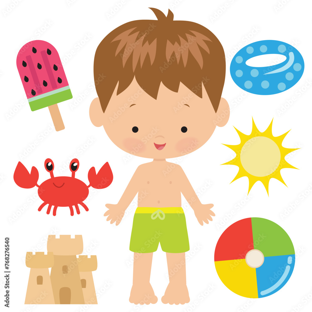 Little boy on the beach vector cartoon illustration Stock Vector ...