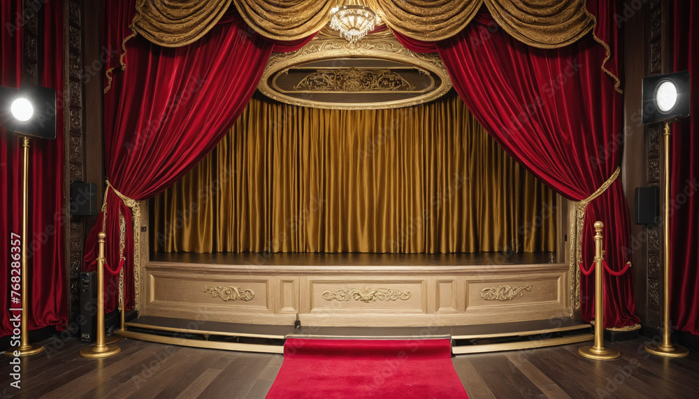 Home theater entrance with red velvet ropes gold stanchions Stock Photo ...