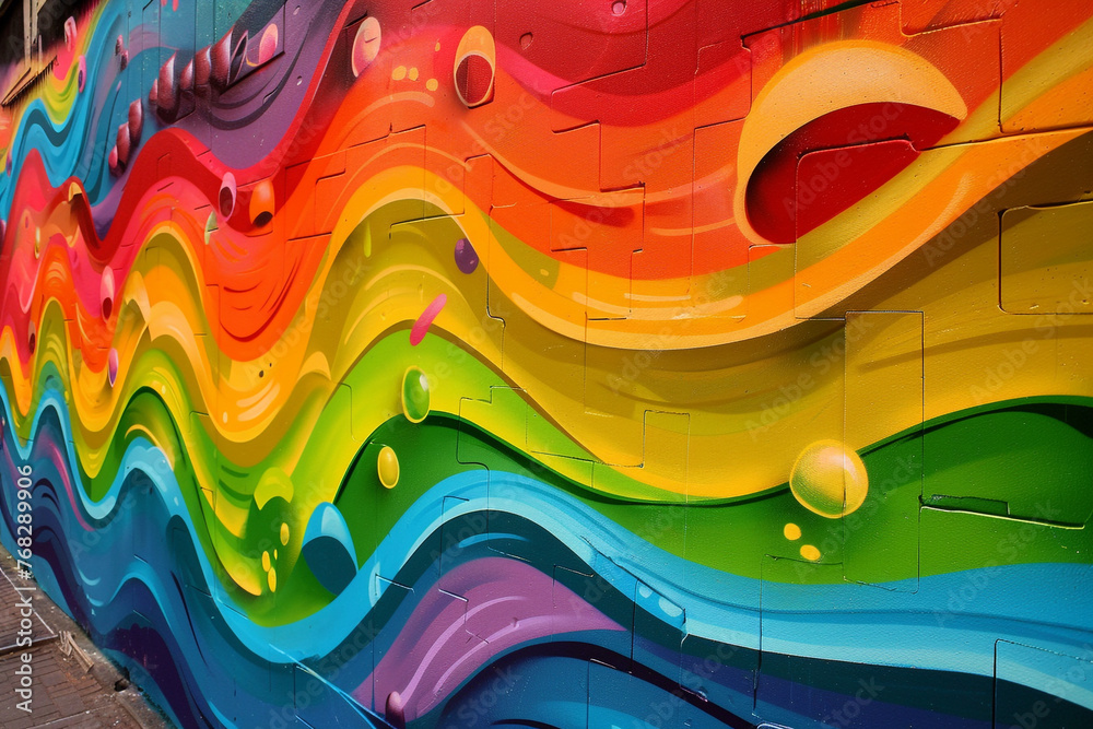 Rainbow graffiti showcasing colors and optical illusions, creating ...