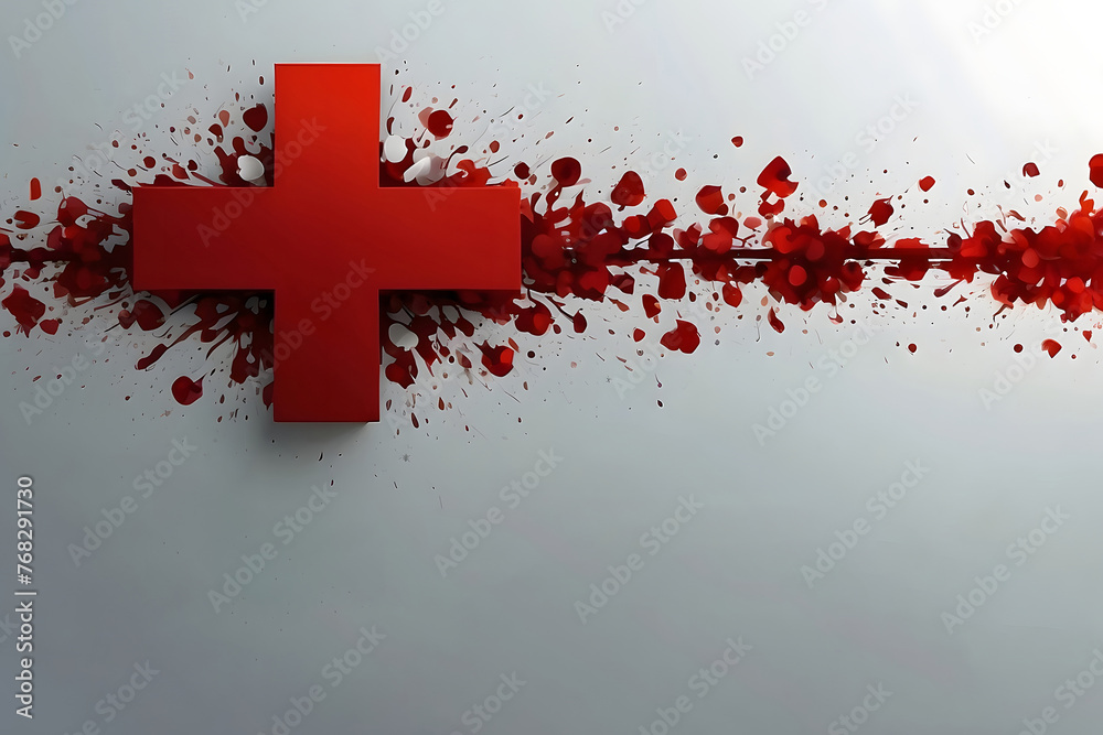 Vibrant red plus sign: Eye-catching healthcare banner design for your ...