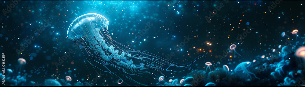 Extraterrestrial jellyfish-like creature, floating gracefully in a ...