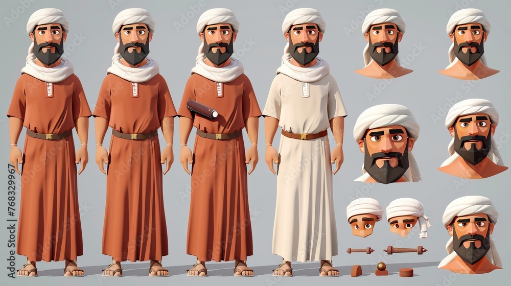 An Arab Muslim Man Character Constructor Kit offers various facial ...