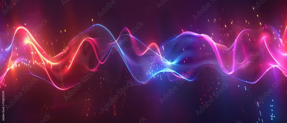 Neon audio voice frequency wave and abstract sound light vector ...