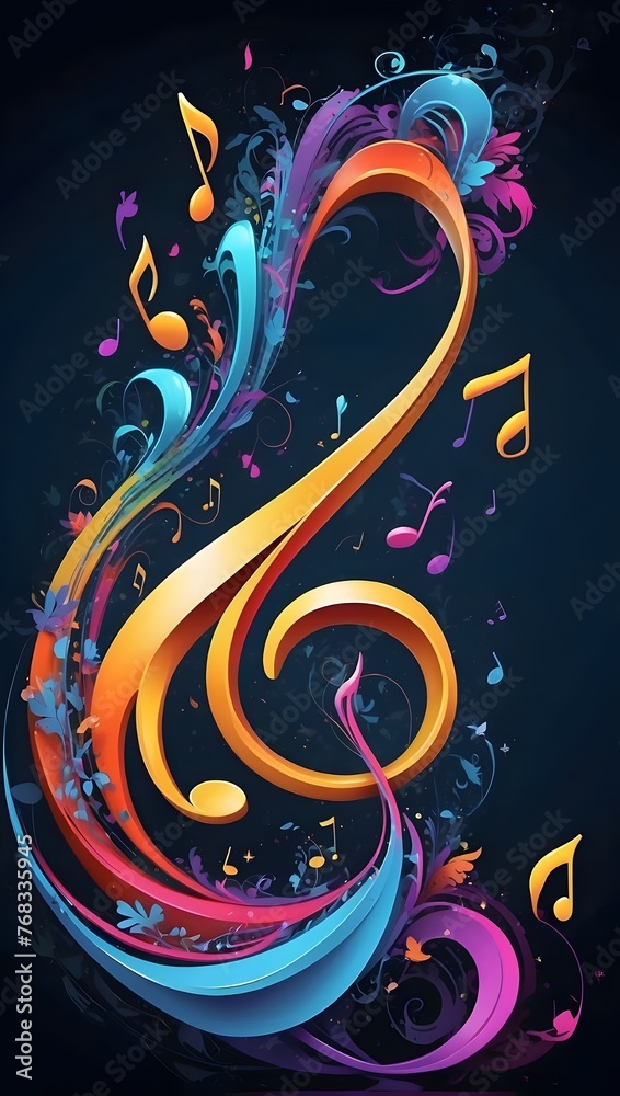 Transformative music waves stimulate the mind, depicted with vibrant ...