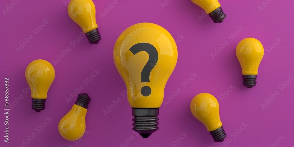 Light bulb with question mark symbol on purple background with copy ...