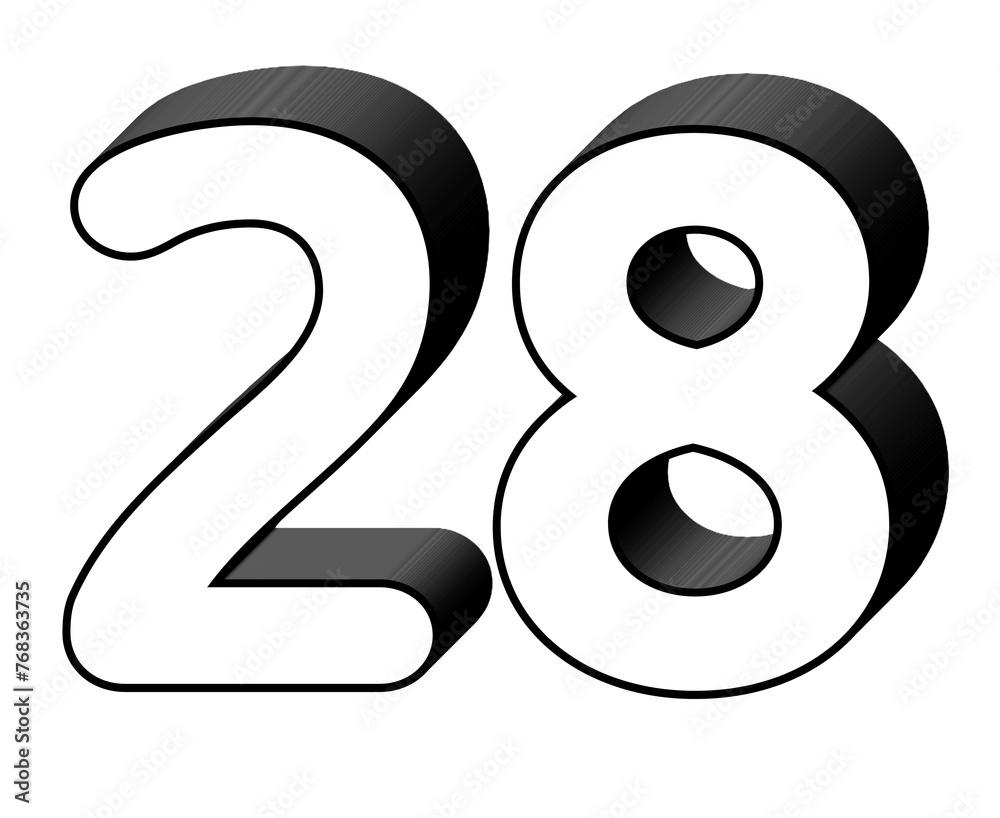Number 28 twenty eight in white color sign symbol 3d numbers for design ...
