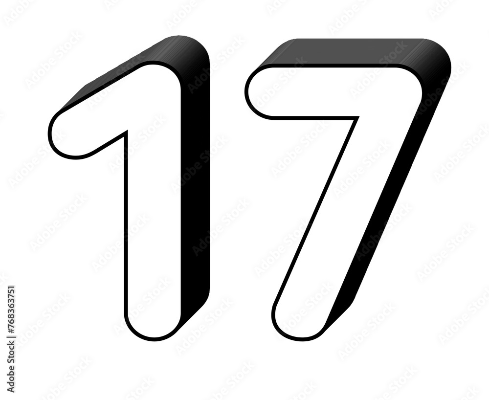 Number 17 seventeen in white color sign symbol 3d numbers for design ...