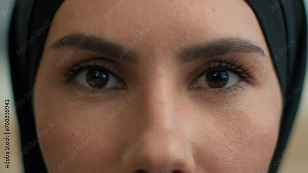 Close up macro extreme female eyes Muslim islamic woman in hijab ...