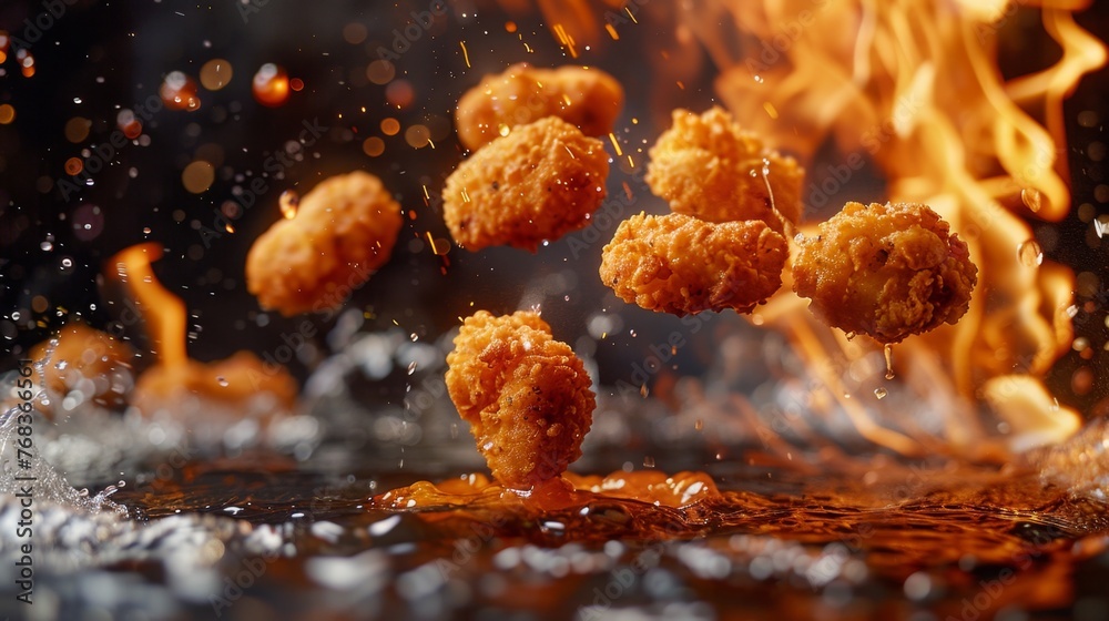 Fiery Fried Chicken Nuggets Stock Photo | Adobe Stock